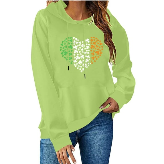 Felirenzacia Women’s St. Patrick Hoodie with Lucky Shamrock Graphic Cozy Casual Pullover ...