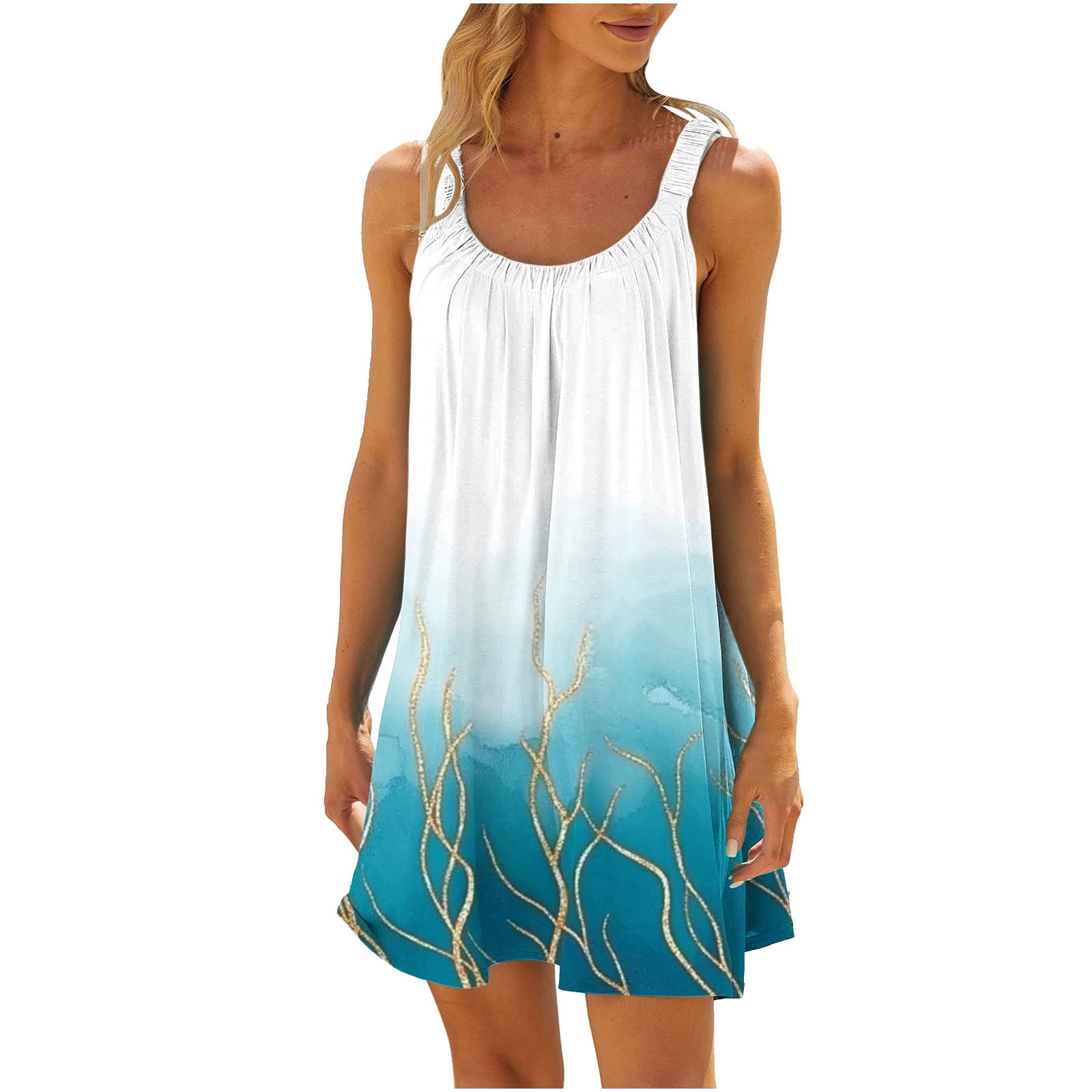 Felirenzacia Women's Summer Swing Mini Dress, White Blue Gradient Short ...