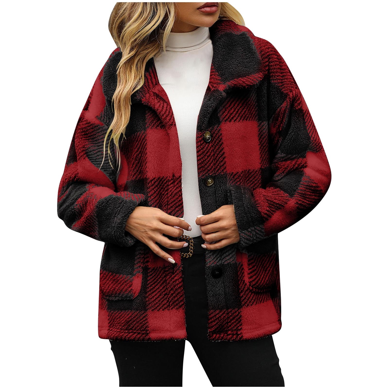 Felirenzacia Womens Plaid Shacket Jacket Sherpa Lined Flannel Wool ...