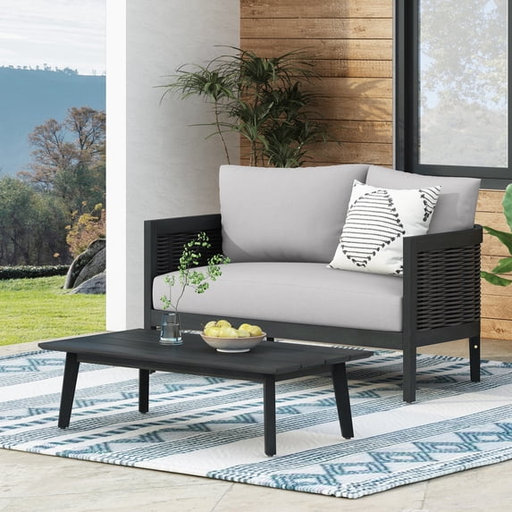 Felix 2-Piece Outdoor Patio Chat Set, Wood Frame with Rattan Accent, 52 ...