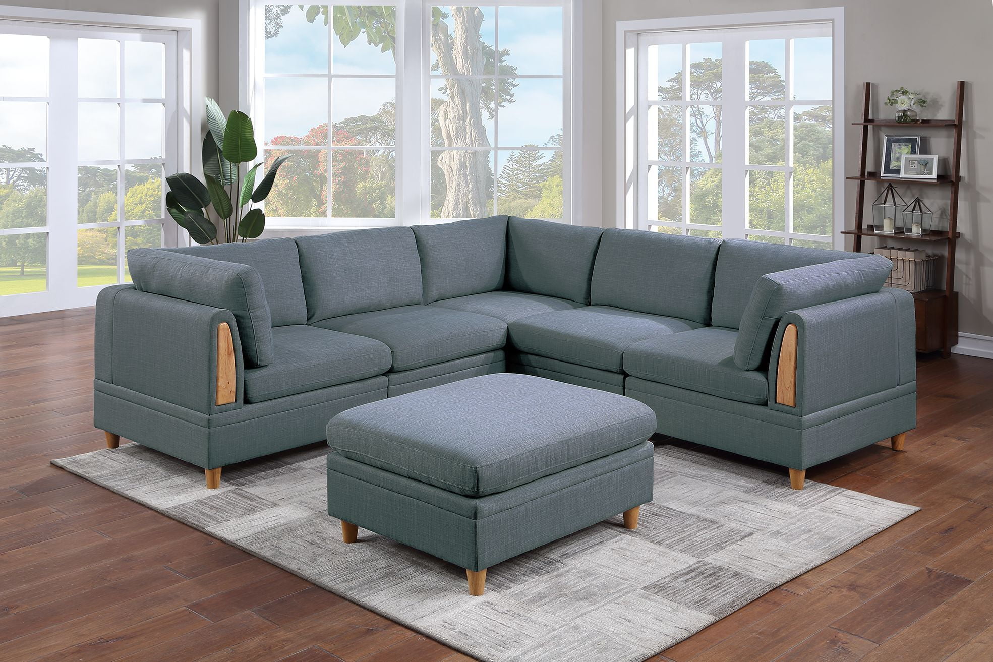 Felix 6pc Modular Sectional Sofa Set 3x Wedges 2x Armless Chair And 1x ...