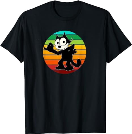 Felix Cartoon Cat Retro Rainbow Sunset Sly Smiling Felix Tee T-Shirt ...
