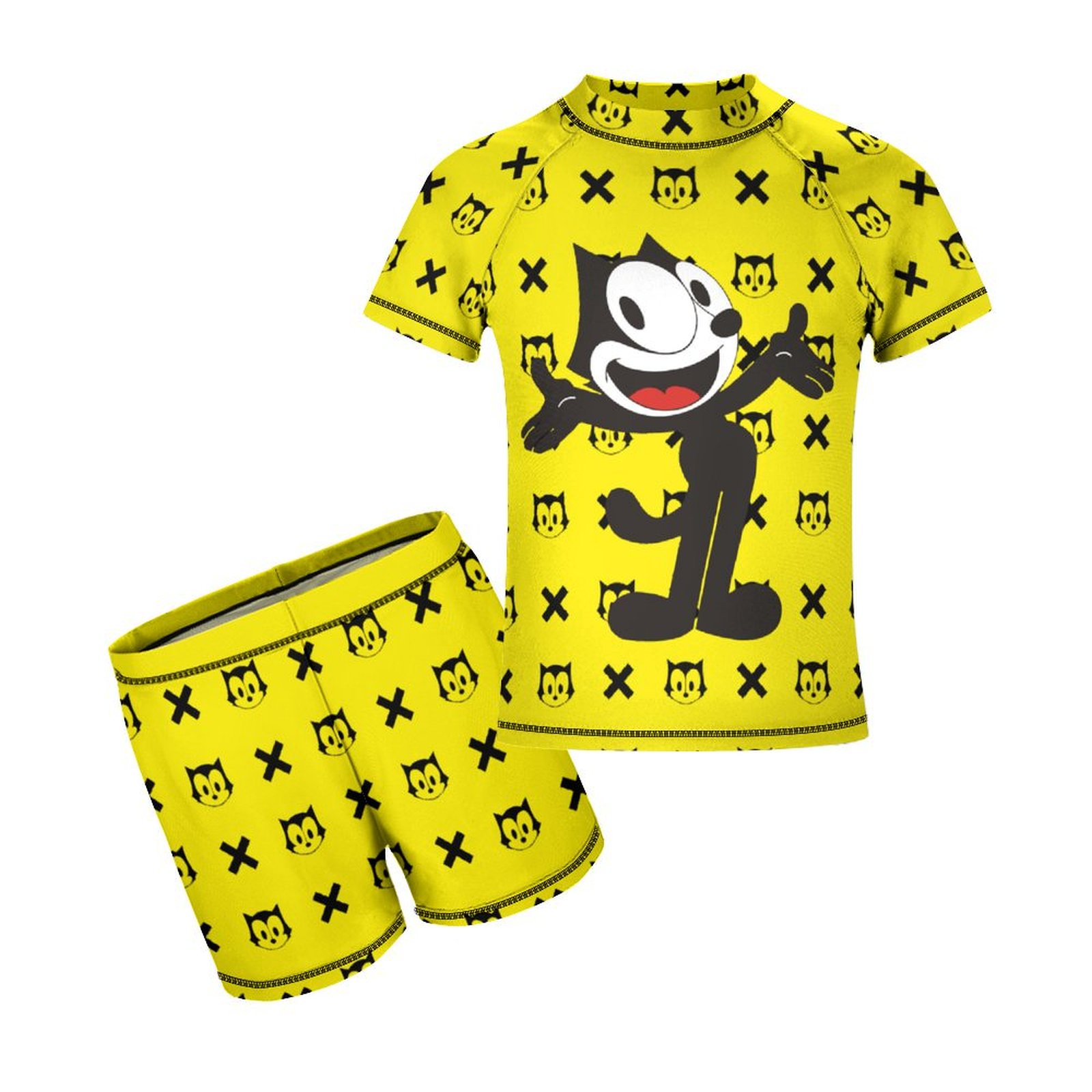 Felix The Cat Boys 2-Piece Swimsuit Set, Short Sleeve Rash Guard & Swim ...