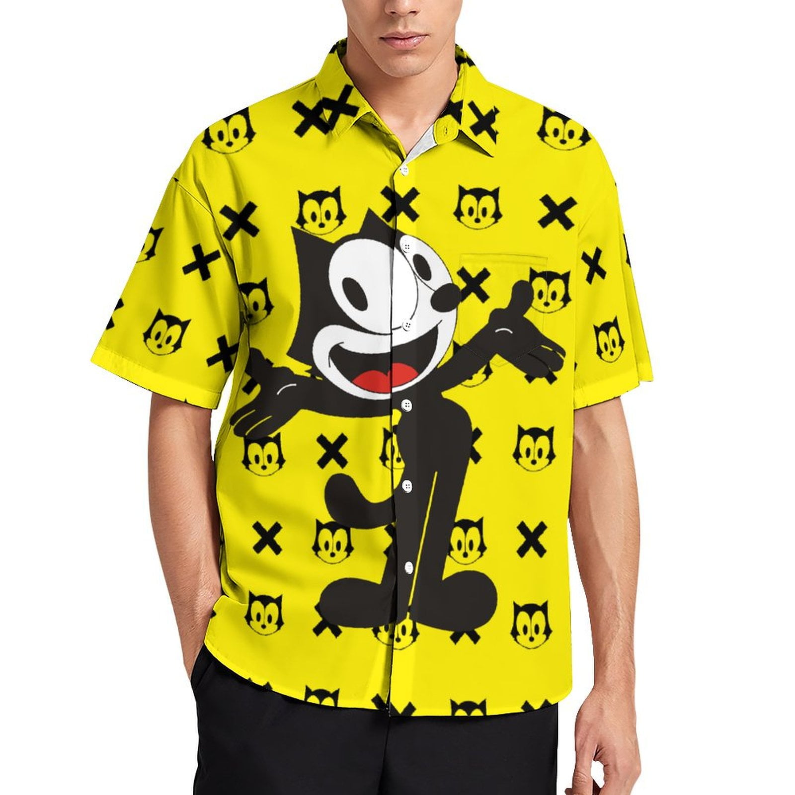 Felix The Cat Felix The Cat Mens Hawaiian Shirt Loose Fit Shirts ...