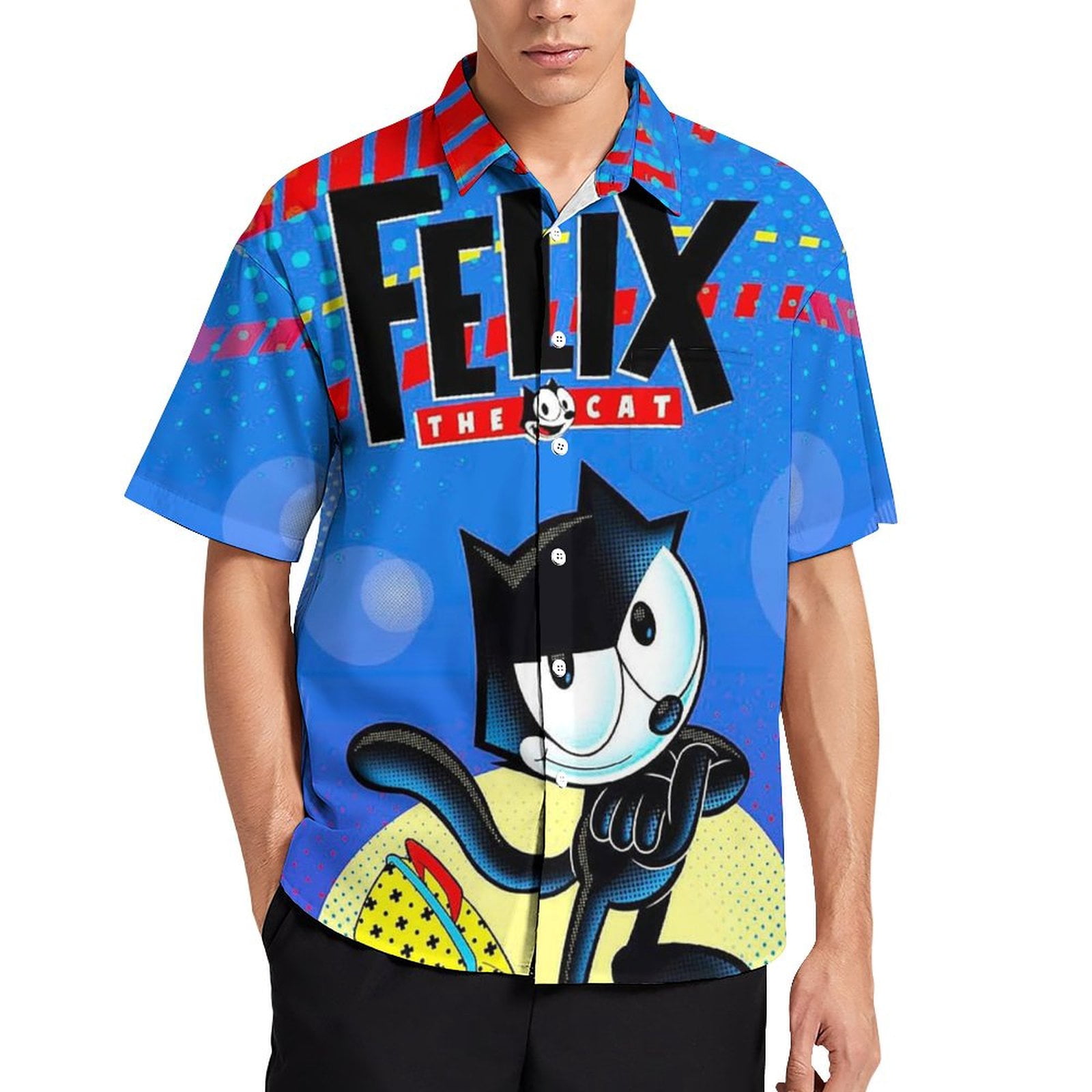 Felix The Cat Mens Hawaiian Shirt Loose Fit Shirts - Short Sleeve And ...