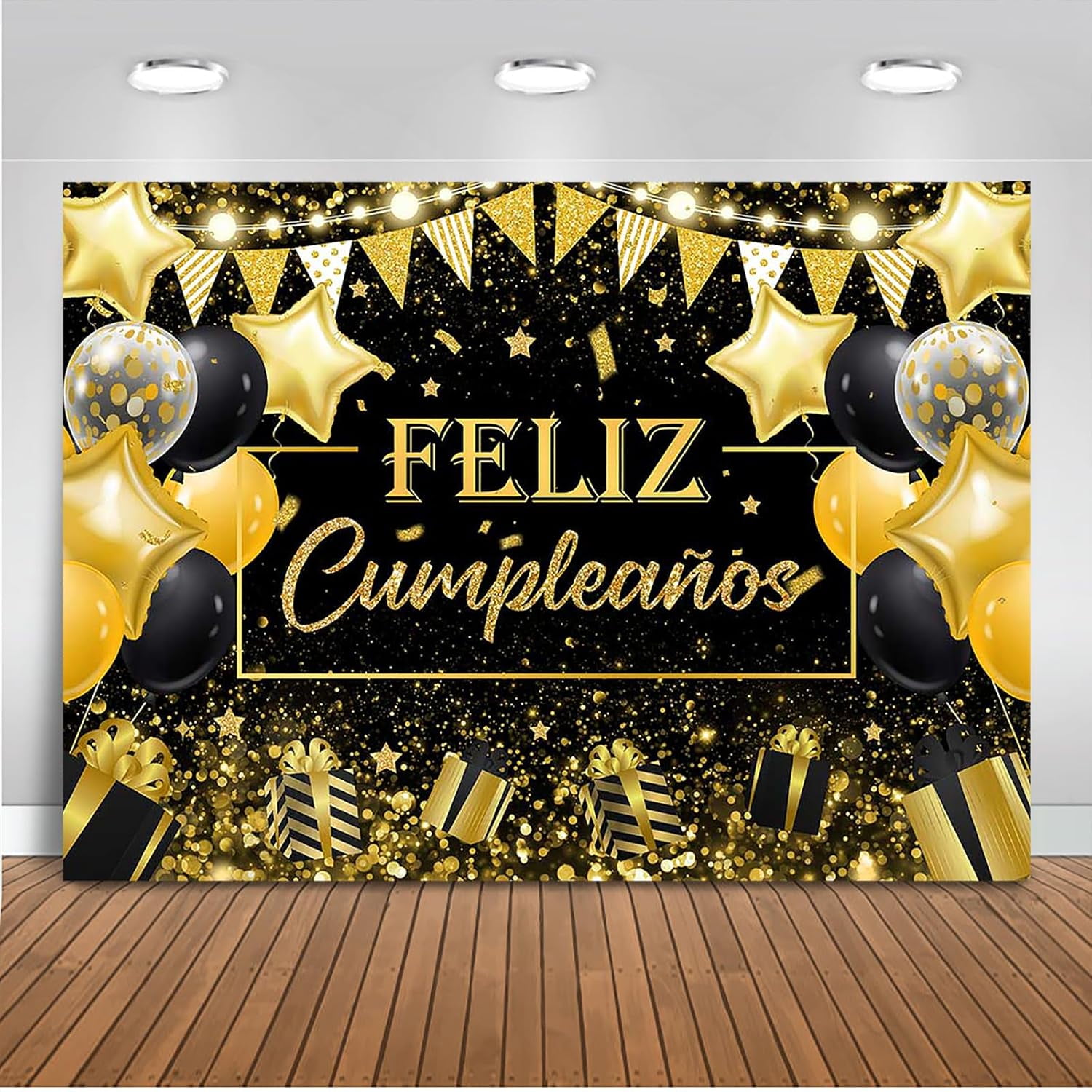 Feliz Cumpleaños Backdrop Black and Gold Mexican Birthday Party ...