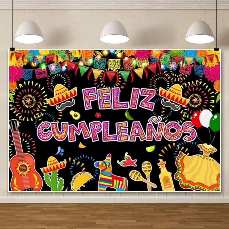 Feliz Cumpleaños Backdrop Mexican Fiesta Birthday Party Mexico Cinco De ...