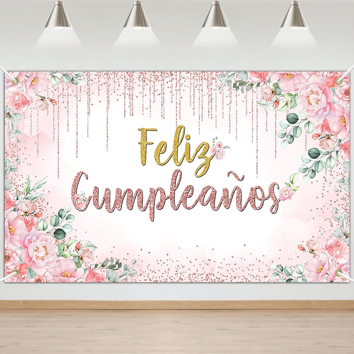 Feliz Cumpleaños Banner Pink Floral Mexican Happy Birthday Party ...