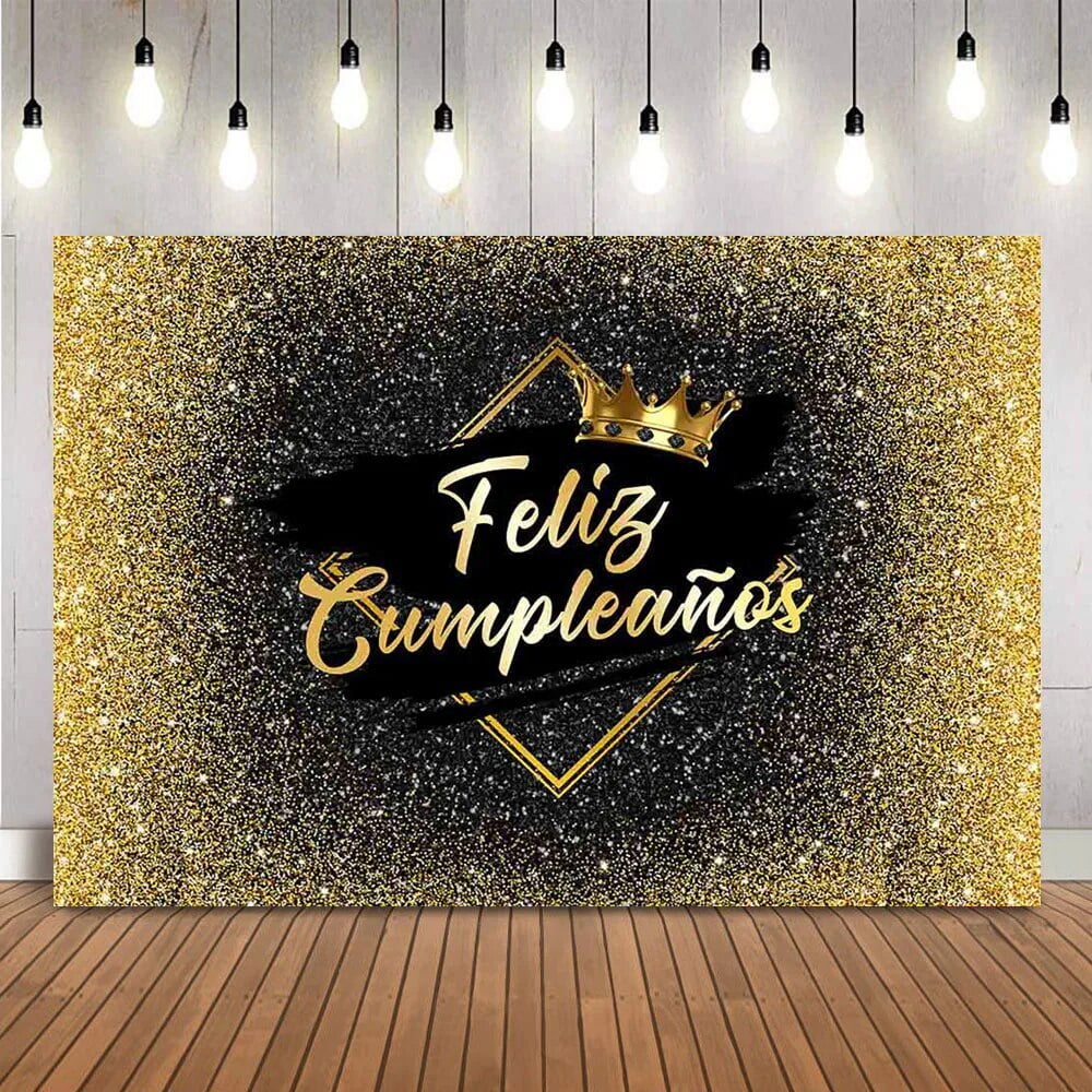 Feliz Cumpleaños Birthday Backdrop Gold Glitter Shining Dots Photo ...