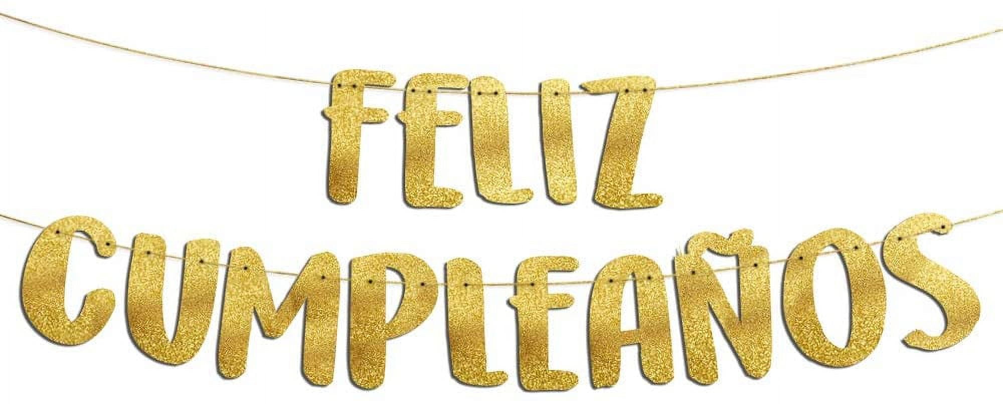 Feliz Cumpleaños Gold Glitter Banner, Spanish Happy Birthday Banner ...