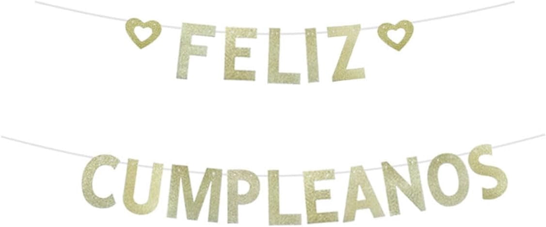 Feliz Cumpleanos Banner, Gold Glitter Paper Sign For Happy Birthday ...
