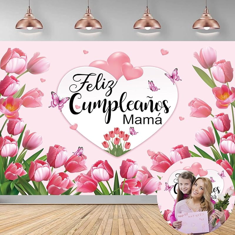 Feliz Cumpleanos Mama Backdrop Mexico Happy Mother's Day Pink Flowers ...
