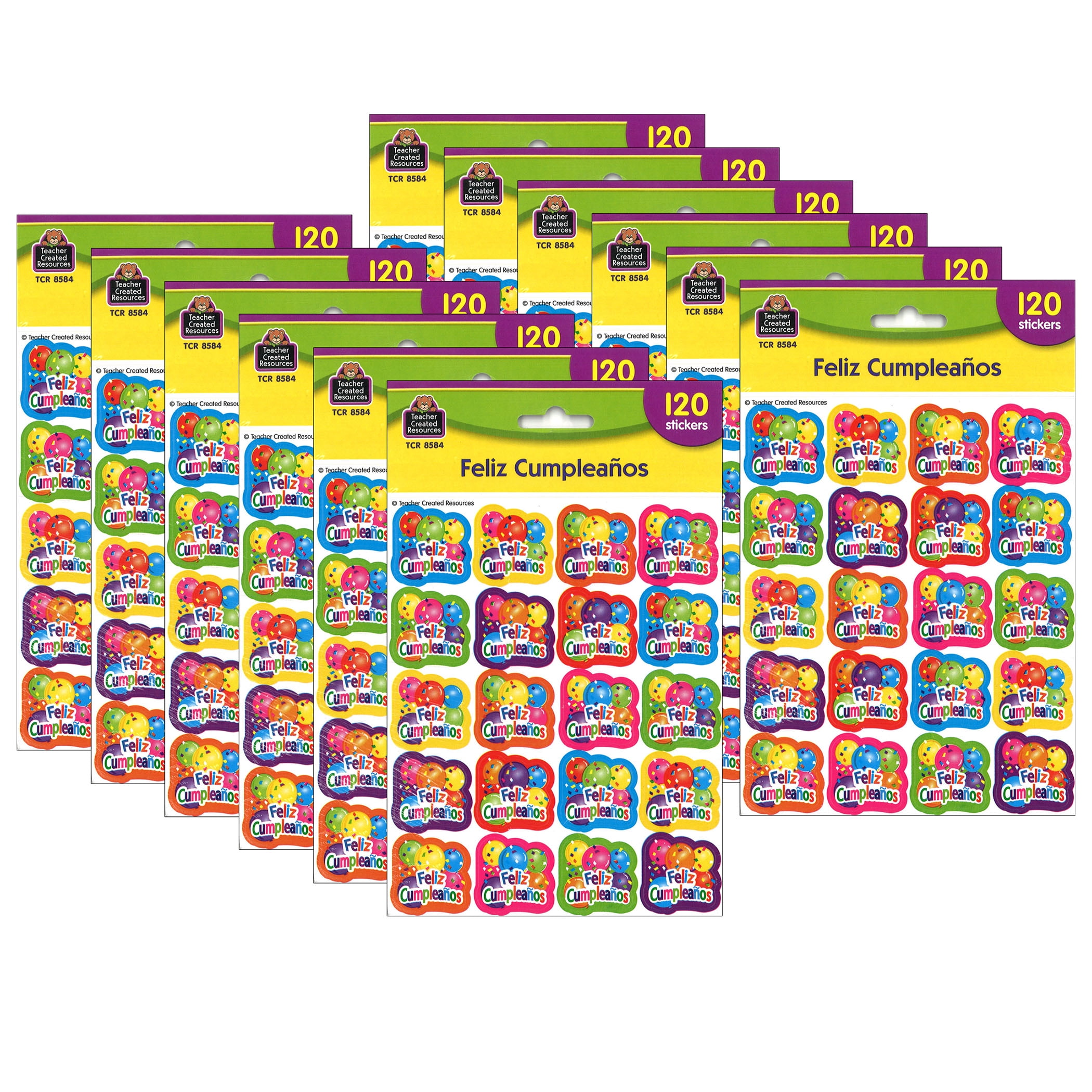 Feliz Cumpleanos Stickers, 120 Per Pack, 12 Packs - Walmart.com