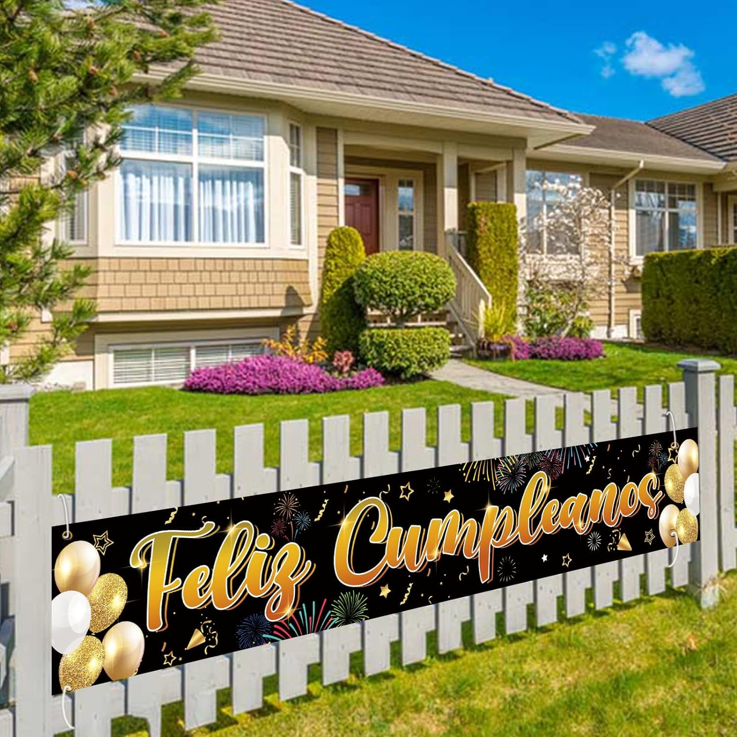 Feliz Cumpleanos Yard Sign Banner Gold Black Happy Birthday Decortions ...