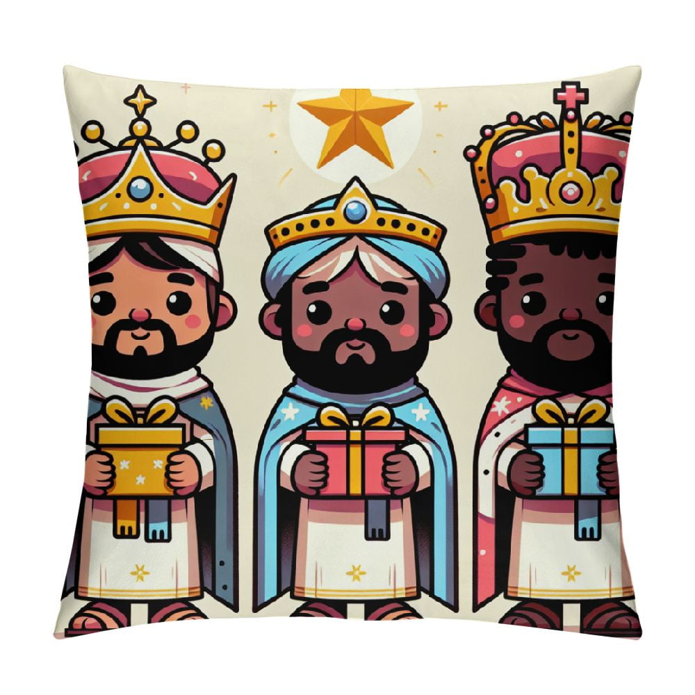 Feliz Dia de Reyes Throw Pillow Cover, Holy King Birthday Holiday Cushion Case Decoration for ...
