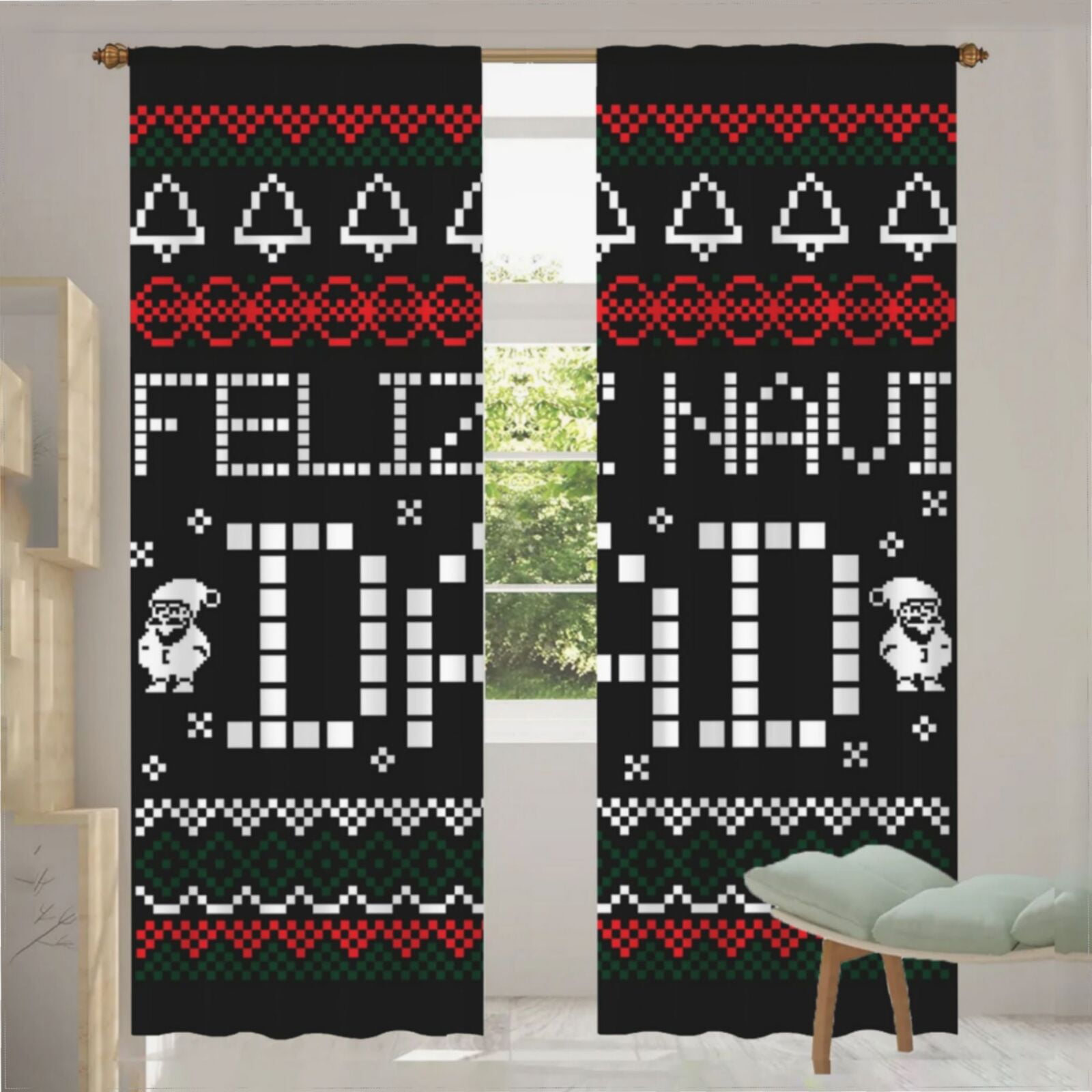 Feliz Navi Dad Ugly Christmas Shirt Sheer Window Curtains for Living ...