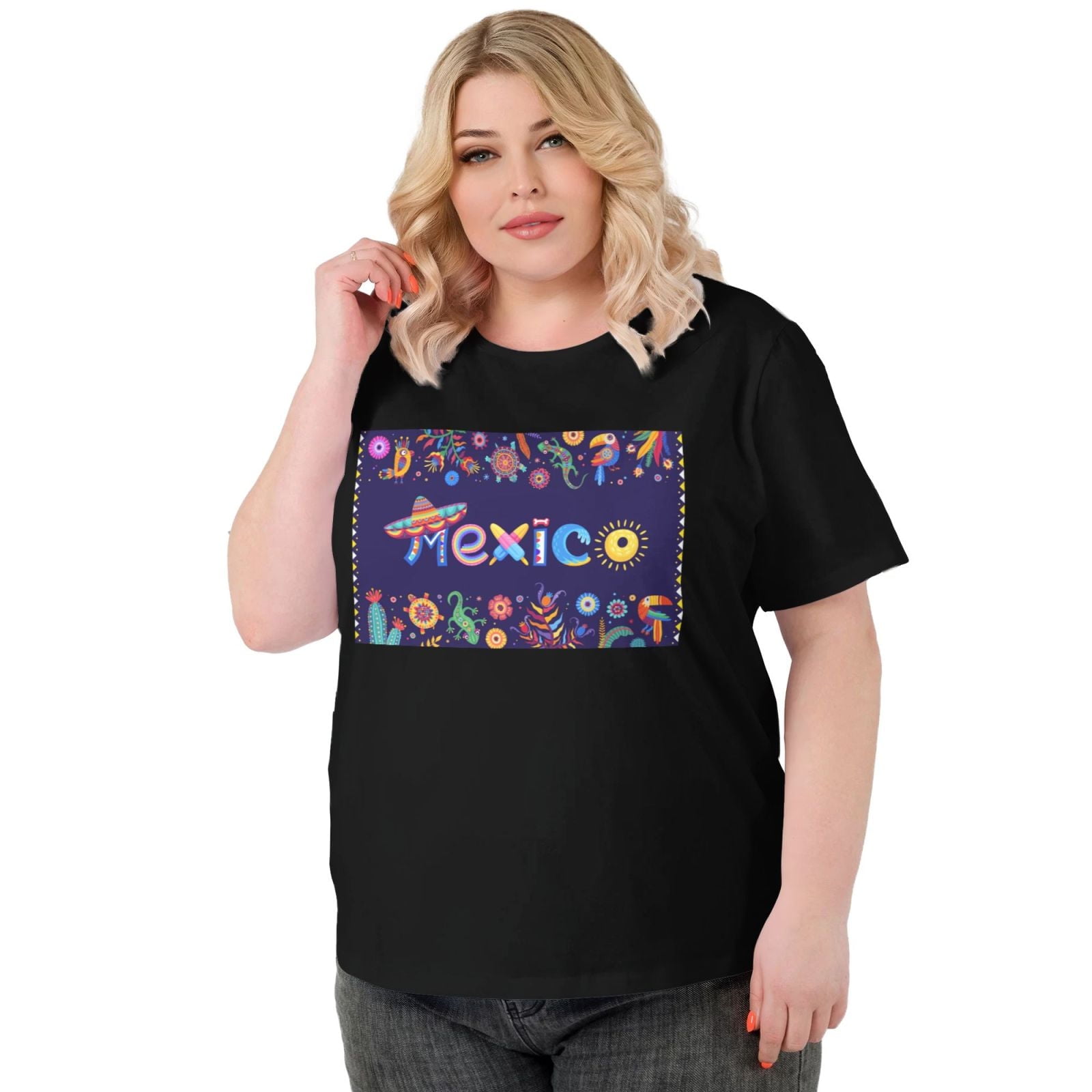 Feliz Navidad Mexican Chri-stmas Women'S Plus-Size Short Sleeve Crew ...