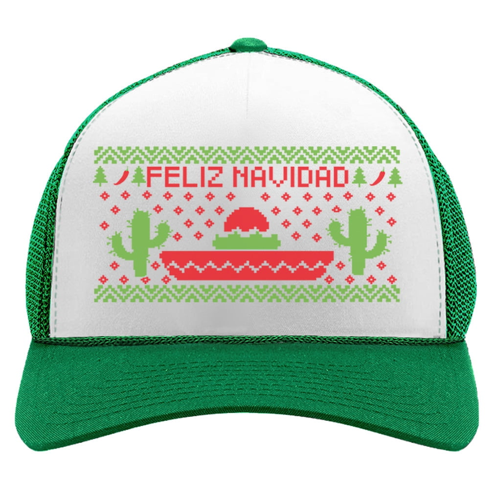 Feliz Navidad Mexican Ugly Christmas Cap Funny Xmas Party Trucker Hat ...