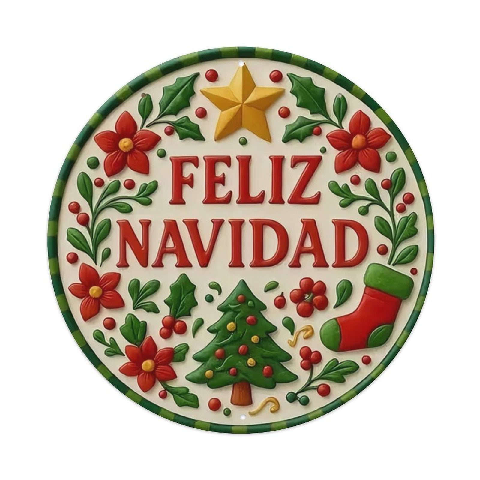 Feliz Navidad Round Tin Sign Vintage Metal Poster Living Room Bar Man ...