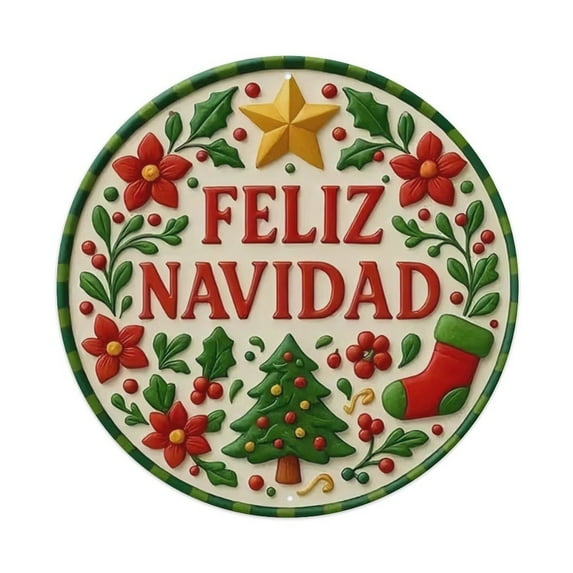 Feliz Navidad Round Tin Sign Vintage Metal Poster Living Room Bar Man ...