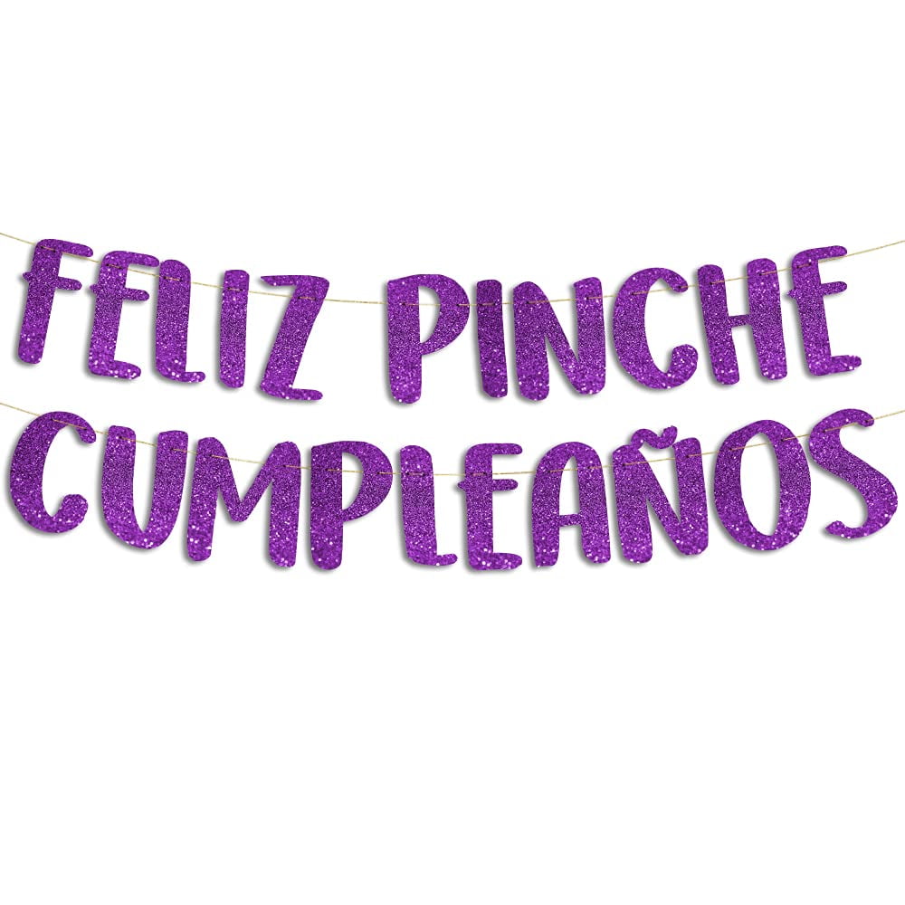 Feliz Pinche CumpleañosUMRT Purple Glitter Banner, Spanish Happy ...