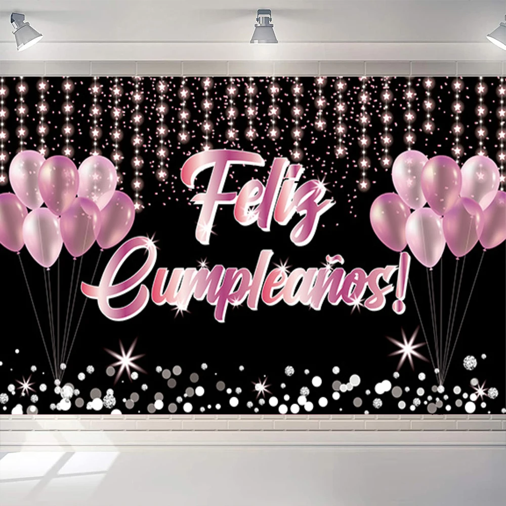 Feliz cumpleaños Spanish Birthday Theme Pink Gold Glitter Balloon Party ...