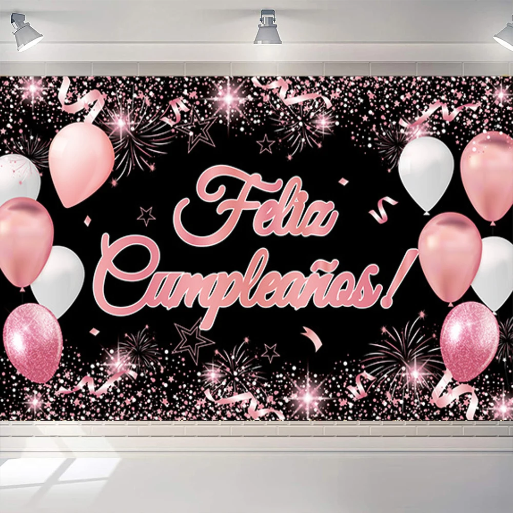 Feliz cumpleaños Spanish Birthday Theme Pink Gold Glitter Balloon Party ...