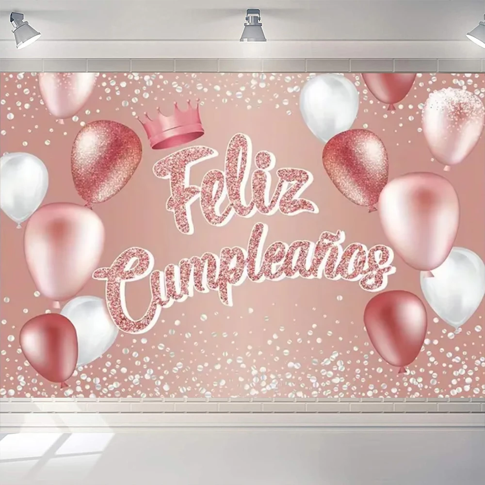 Feliz cumpleaños Spanish Birthday Theme Pink Gold Glitter Balloon Party ...
