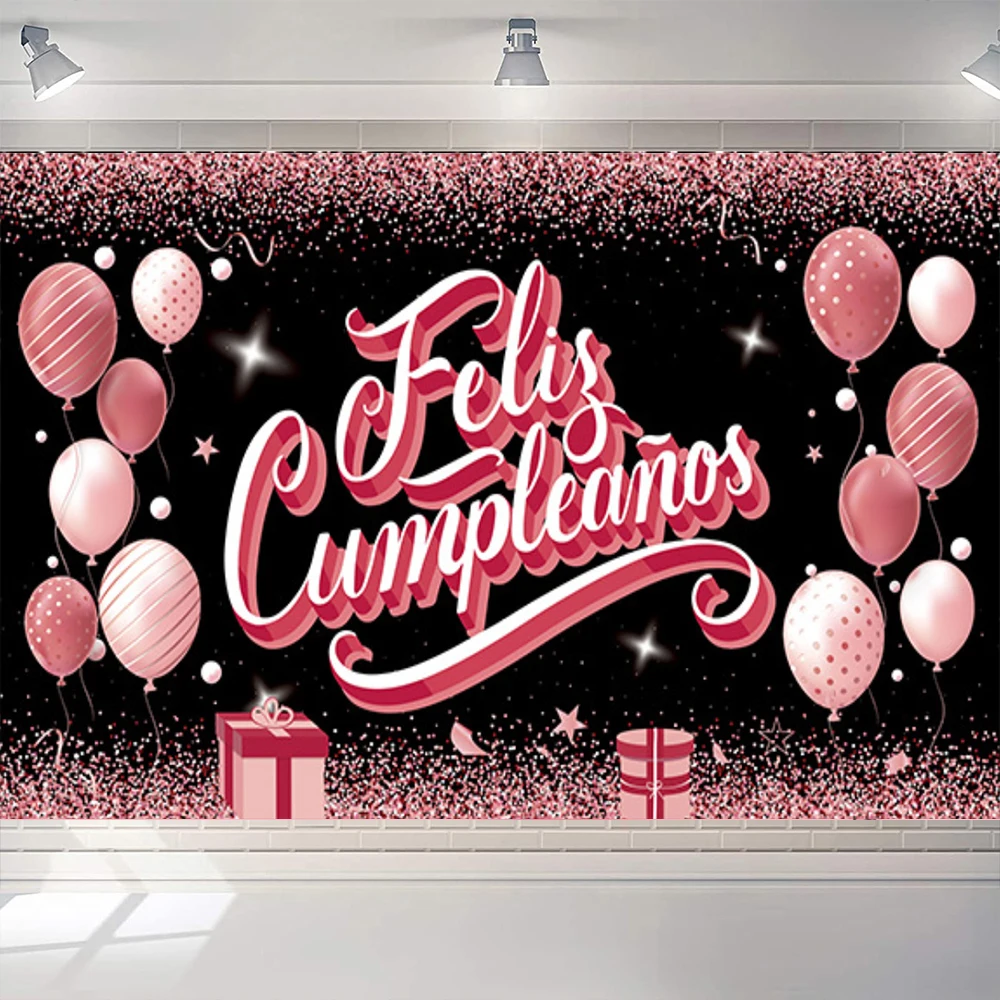 Feliz cumpleaños Spanish Birthday Theme Pink Gold Glitter Balloon Party ...