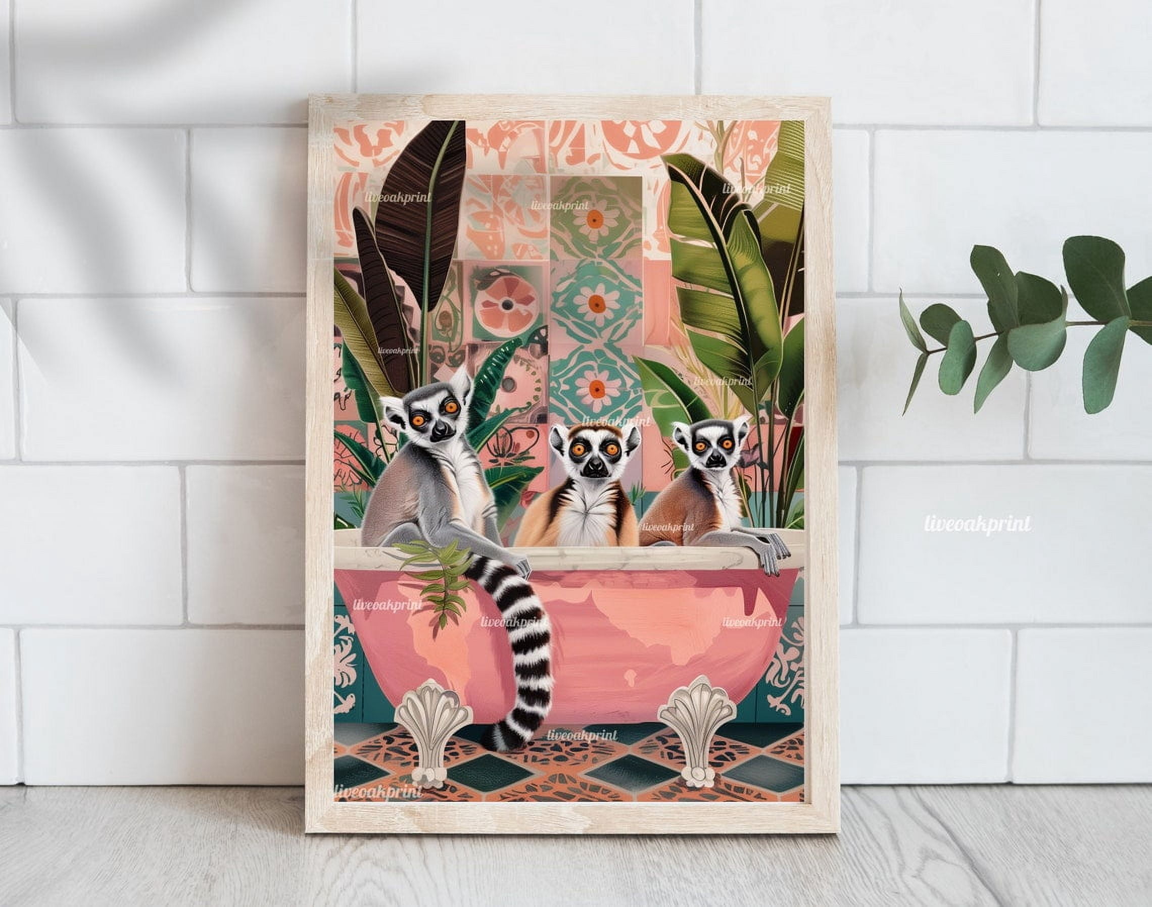 Fellas - Chaotic Lemurs In A Bathtub - Lemur In Bathtub - Lemur Print ...
