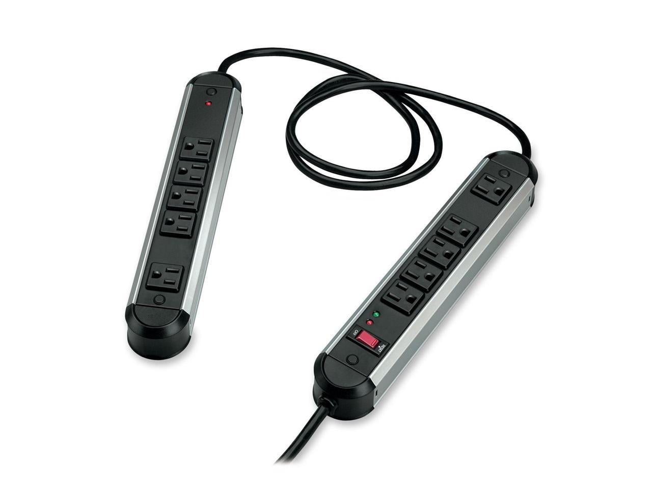 Split Metal Surge Protector 10 AC Outlets 6 ft Cord 1250 J Black/Silver ...