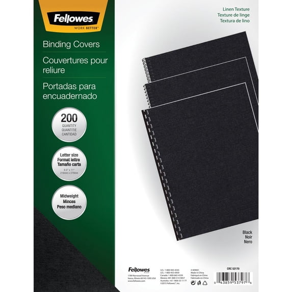 Fellowes, Expressions Linen Presentation Covers, FEL5217001, Black ...