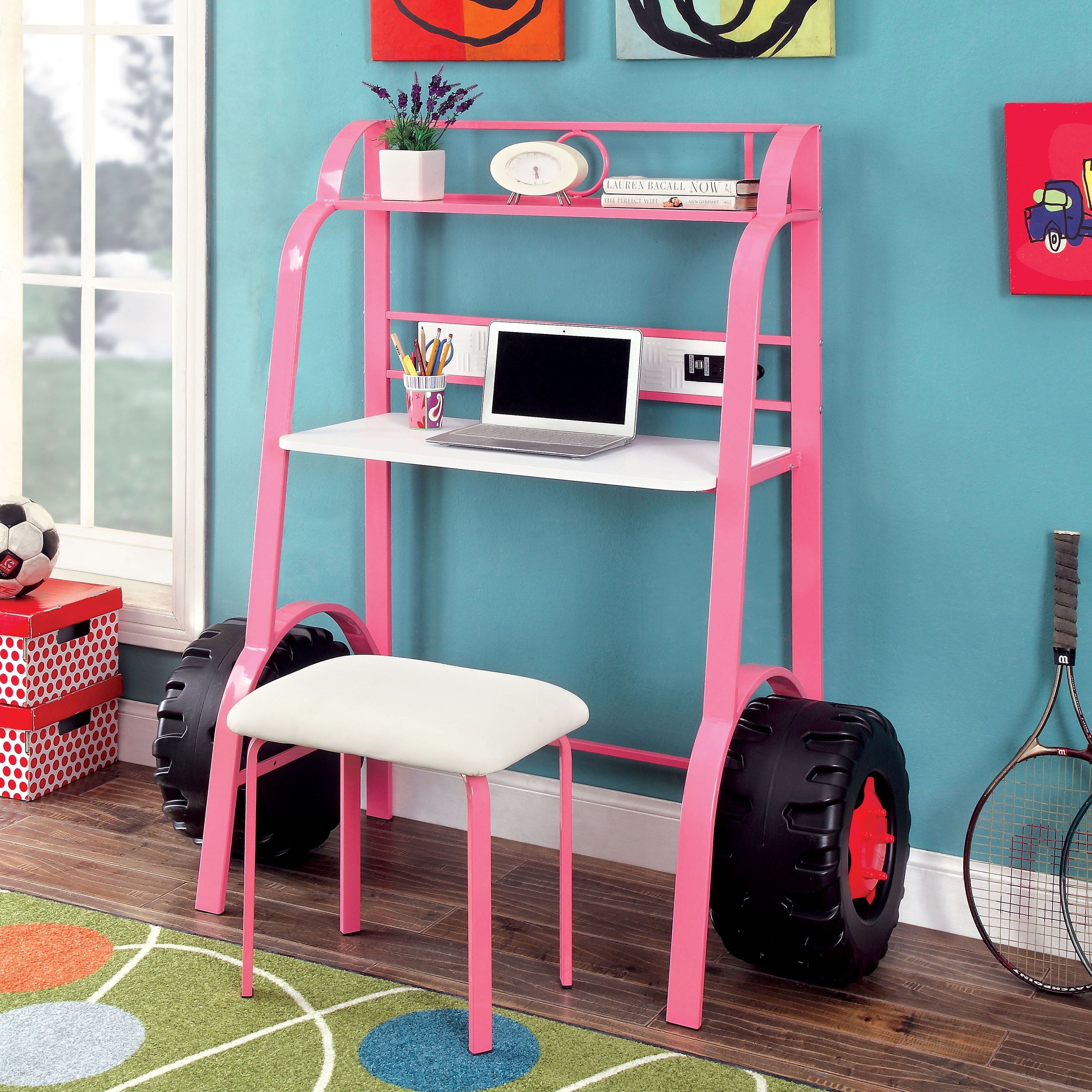 Feln Metal Kids Desk and Stool Set, Pink - Walmart.com