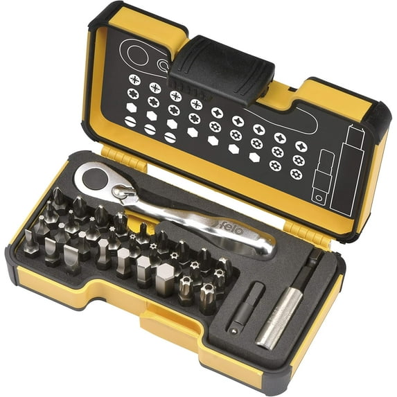 Felo 0715761545 XS Box Set Incl Mini Ratchet,1/4" Adaor,Bitholder&30 ...