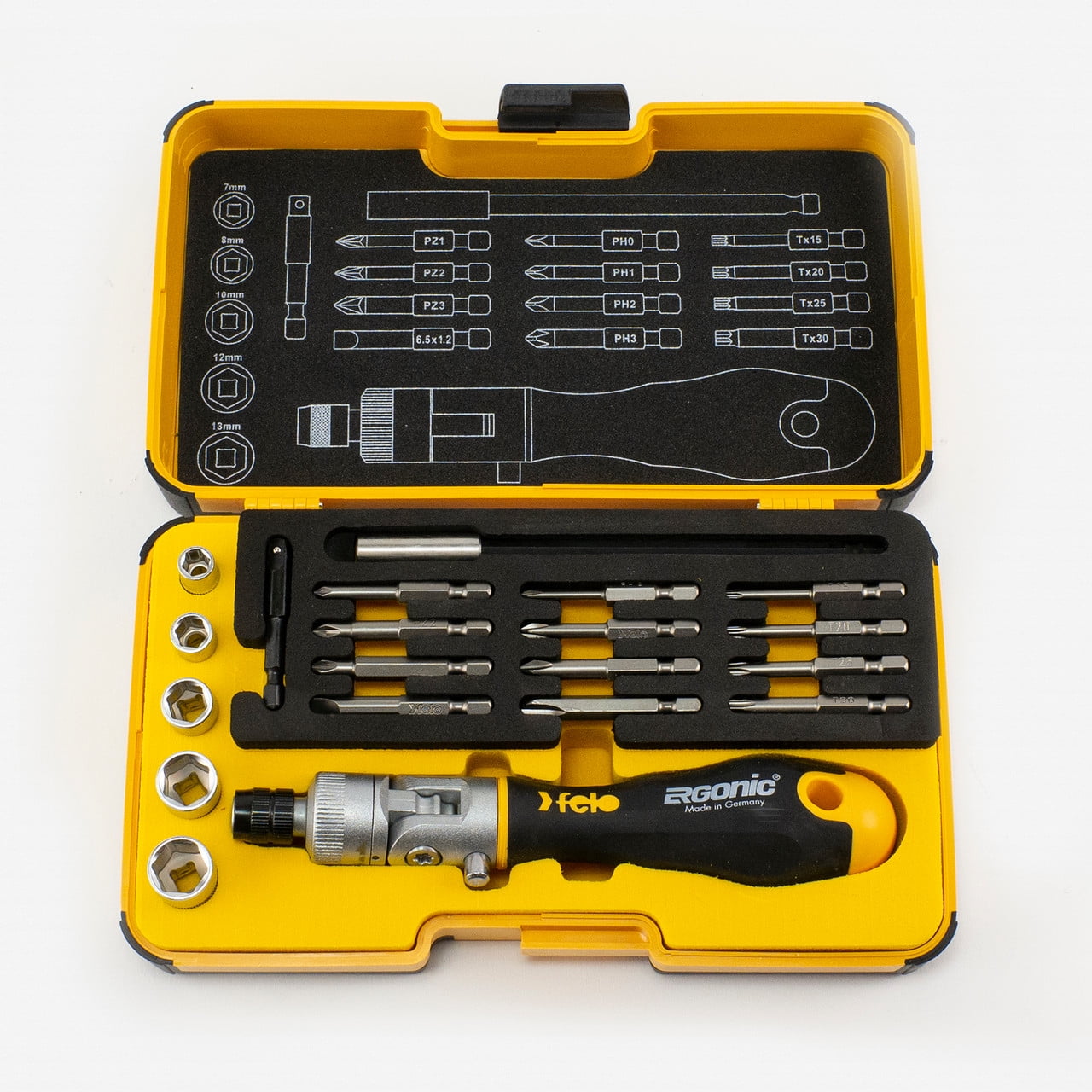 Felo Ergonic K Handle Ratcheting Screwdriver Box Set II, 20 Pieces ...
