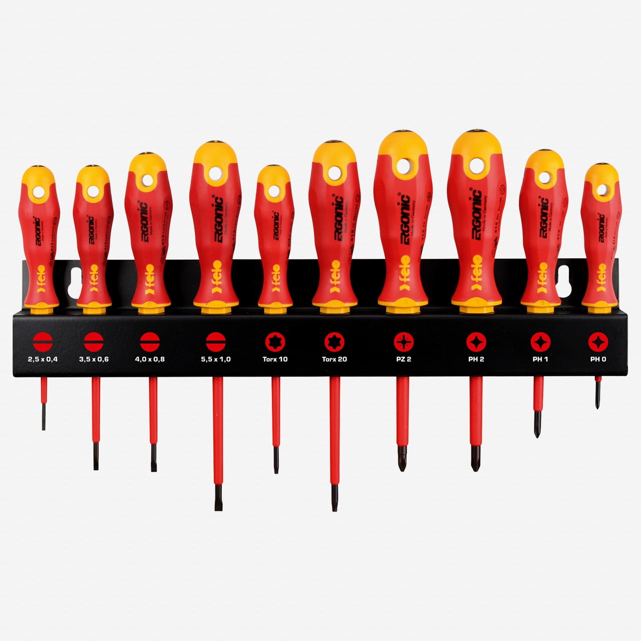 Felo Ergonic VDE SL/PH/PZ/TORX Screwdriver Set XL with Rack, 10 Pieces ...