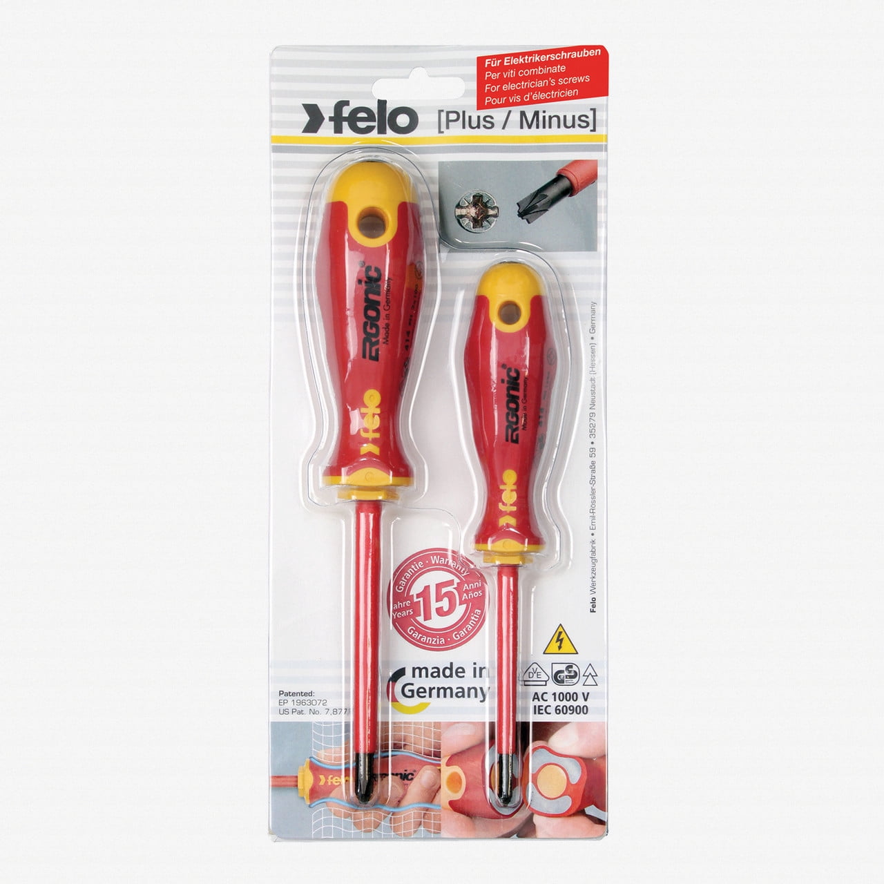 Felo Insulated 2-Piece PlusMinus Z PZ/SL Screwdriver Set - Walmart.com