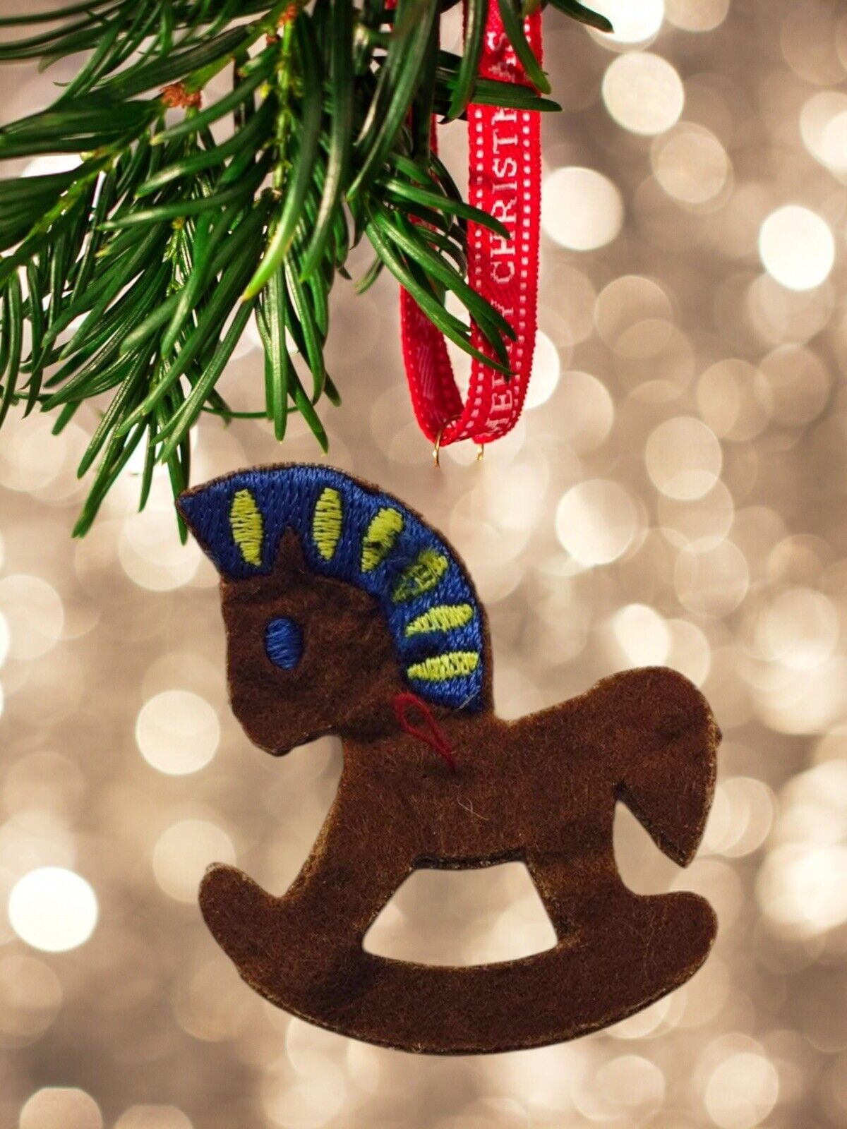 Felt Baby Rocker Wooden Horse Brown Christmas Tree Ornament 2” Charm ...