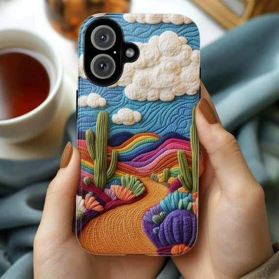 Felt Cactus Desert Colorful Landscape Phone Case with iPhone 17 to 11 ...