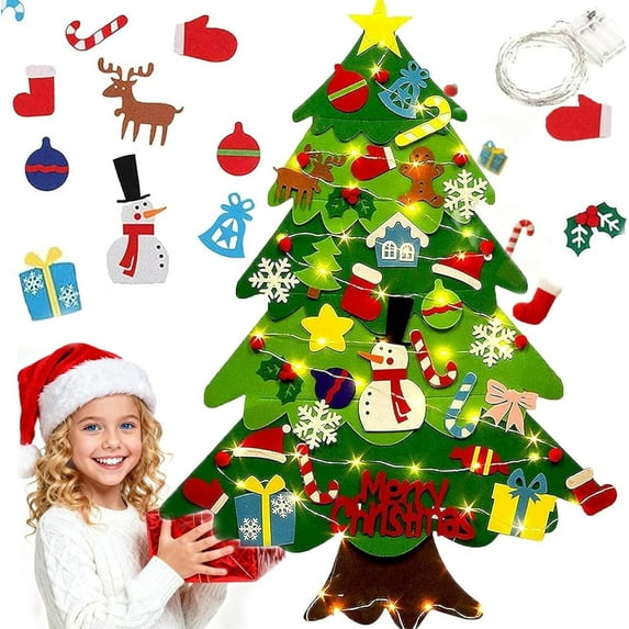 Felt Christmas Tree for Toddlers, Interactive DIY Felt Christmas Tree Set with 3 Meters Led ...