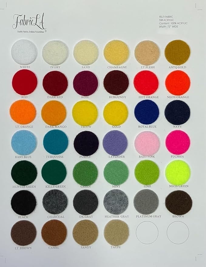 FabricLA Felt Fabric Color Card | Non-Stiff, Soft Fabric Material ...