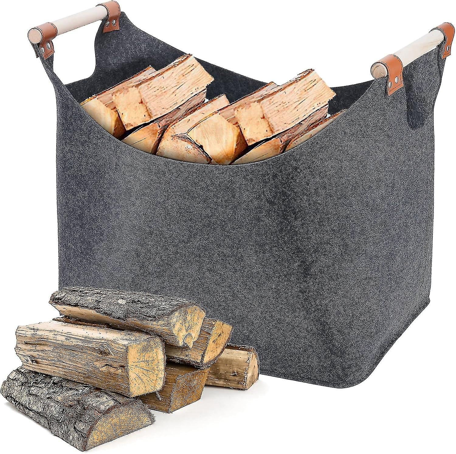 Felt Firewood Basket With Handles Indoor Outdoor Fireplace Wood Bag Log ...