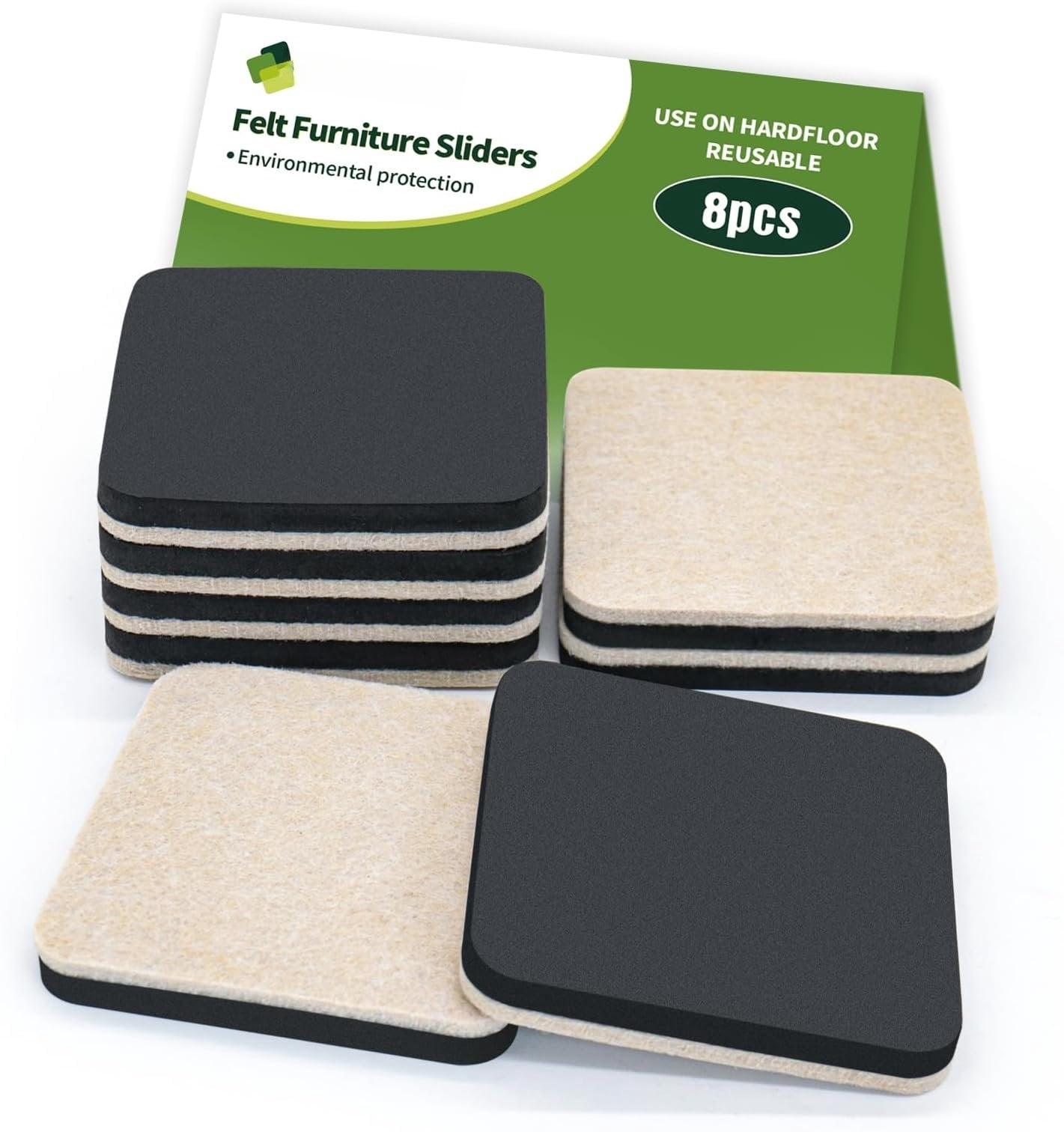 Felt Furniture Sliders for Hardwood Floors 8 count - 3 1/2 inch Square ...
