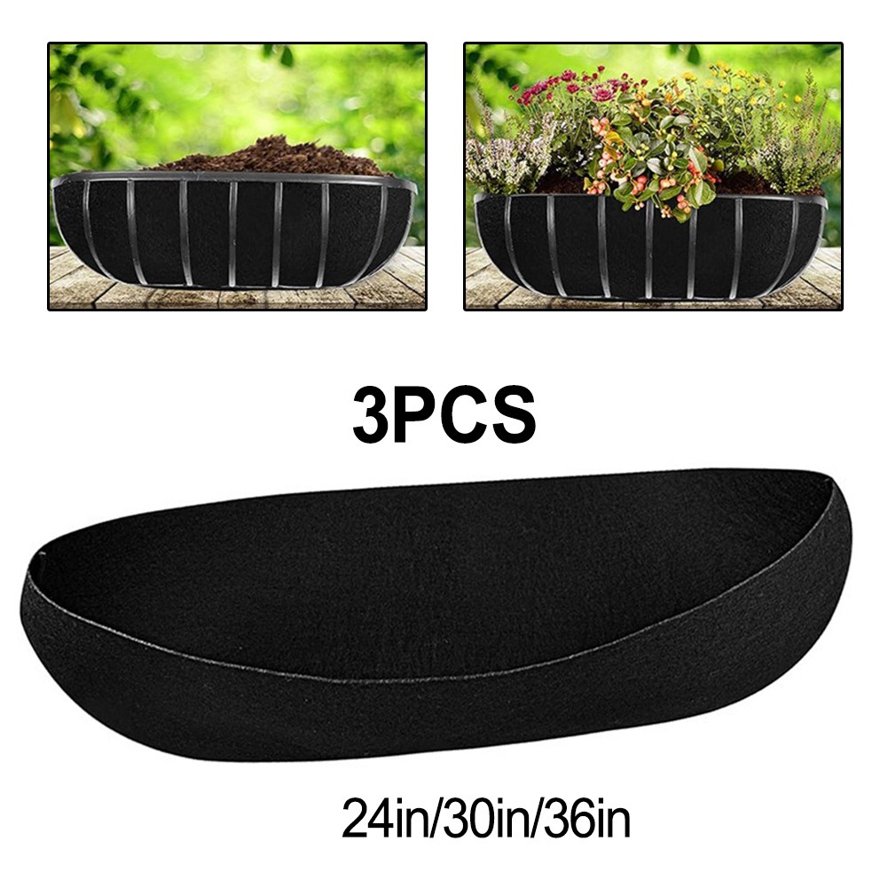 Felt Hanging Basket Liners 3-Pack 24/30/36 Inch Black Fabric Trough ...