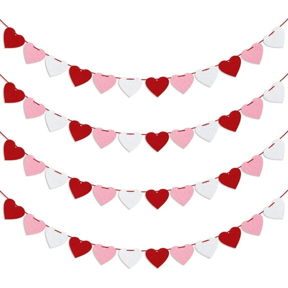 Felt Heart Garland Banner, Pre-Strung | Valentines Decorations | Red ...