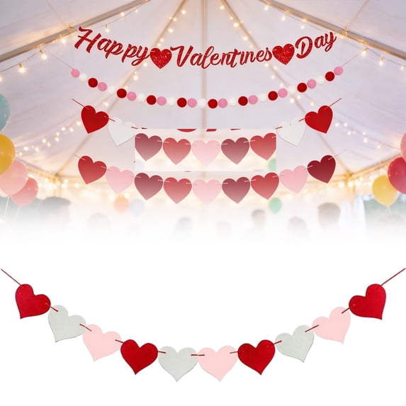 Felt Heart Valentine’s Day Garland Banner Valentines Day Heart ...