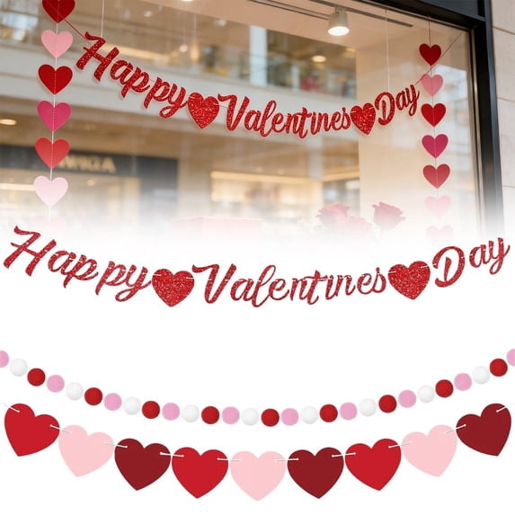 Felt Heart Valentine’s Day Garland Banner Valentines Day Heart ...