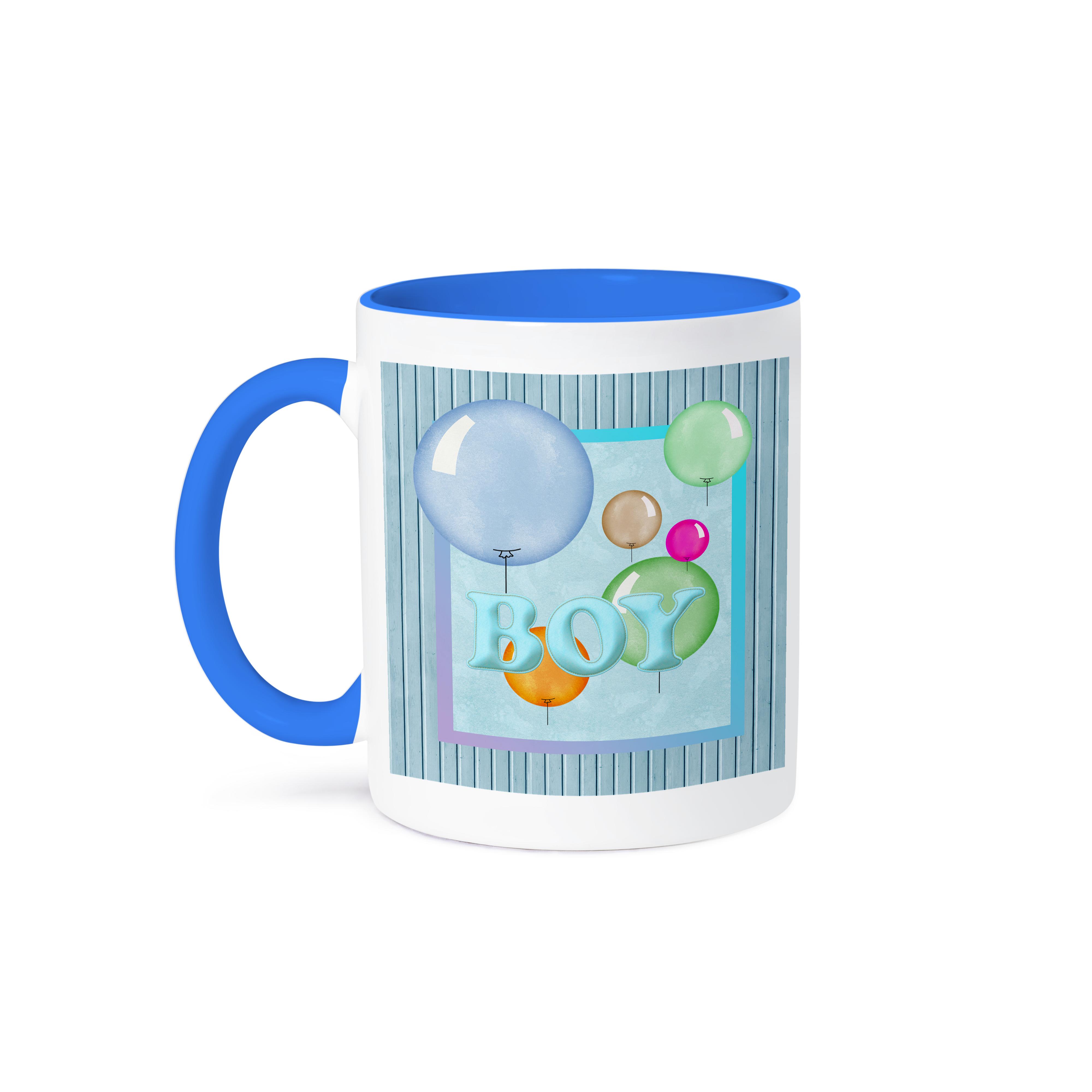 3dRose, Felt Look Word Boy with Colorful Balloons , 11oz Two-Tone Blue ...