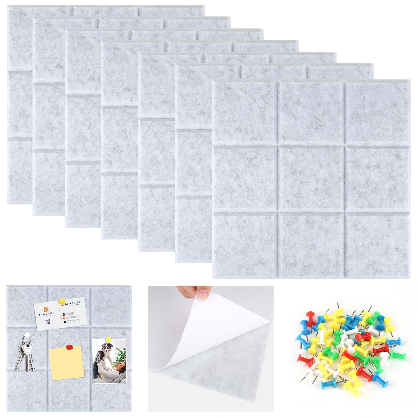 Felt Notice Board, Pack of 7 Large Felt Board, Self-Adhesive, 30 x 30 ...