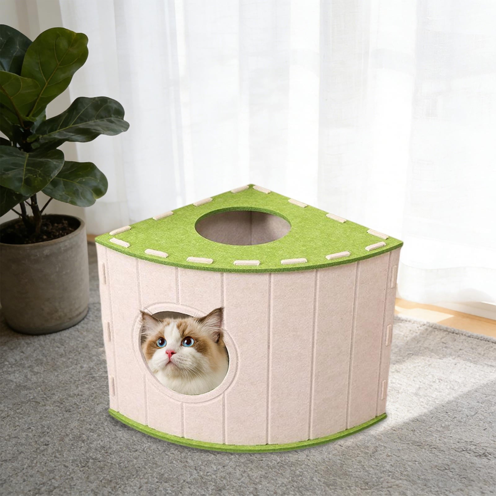 Felt Pet Bed Large Fan-Shaped Felt Cat Bed Enclosed Villa Pet Bed for ...